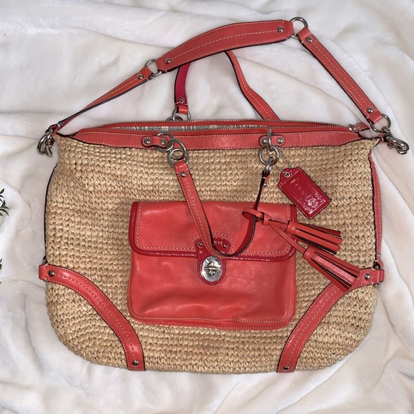Coach | Bags | Coach Woven Straw Tote With Leather Trim | Poshmark